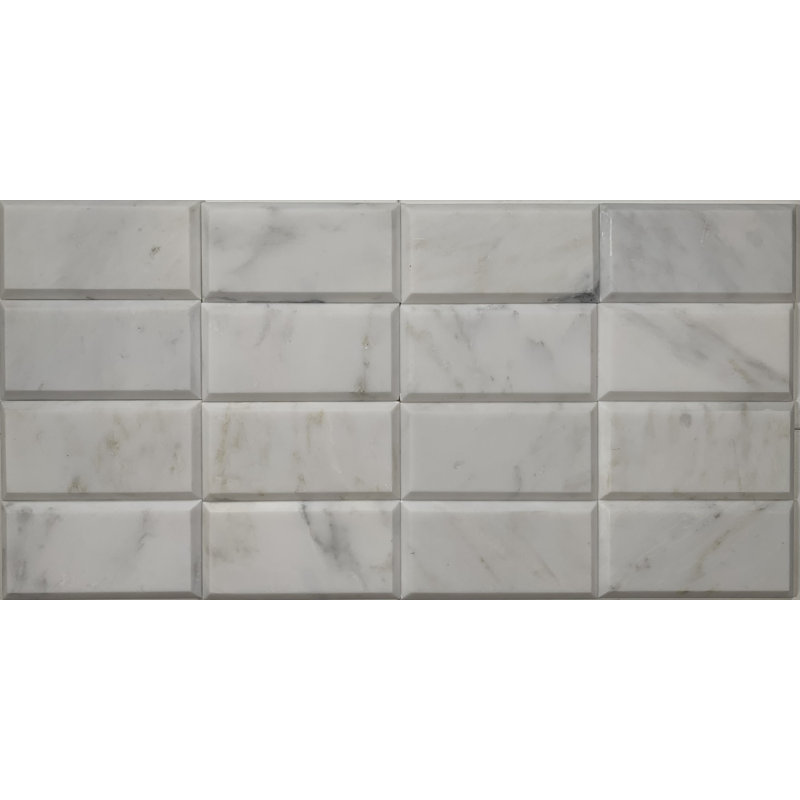 The Tile Square 3''x 6" Beveled Honed Eastern White Marble Subway Singular Tile | Wayfair